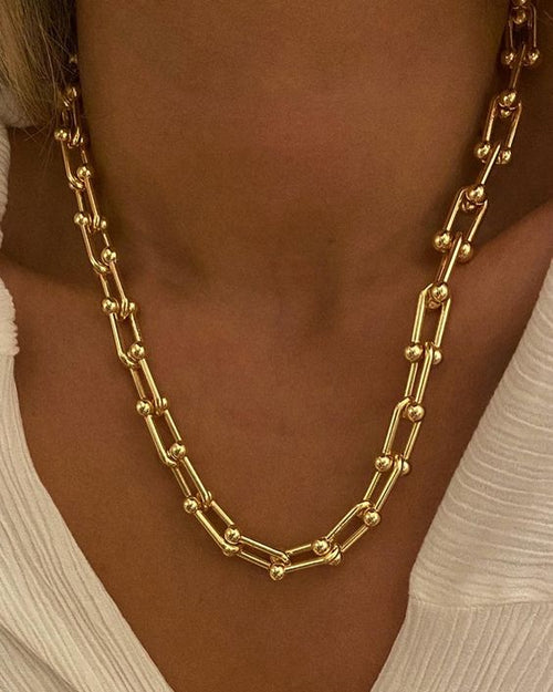 Womens 18k Thick 7mm Hardwear Chain Necklace Hardware Link Necklace