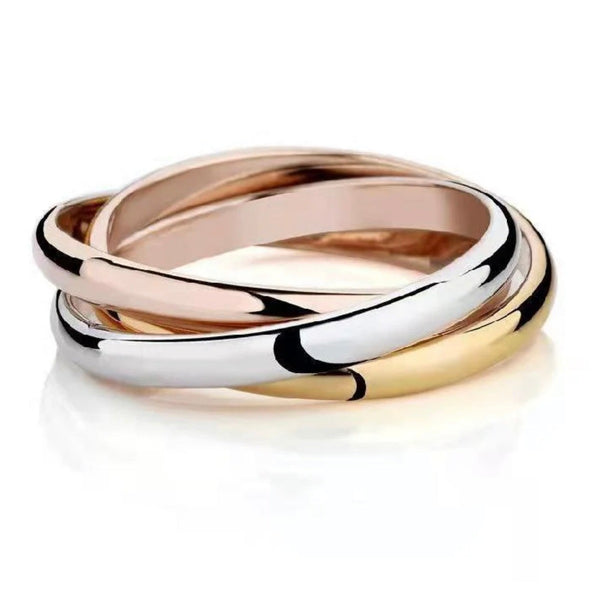 Dainty Three Tone Ring Trinity Ring Interlocking Ring Tri Color Gold Ring