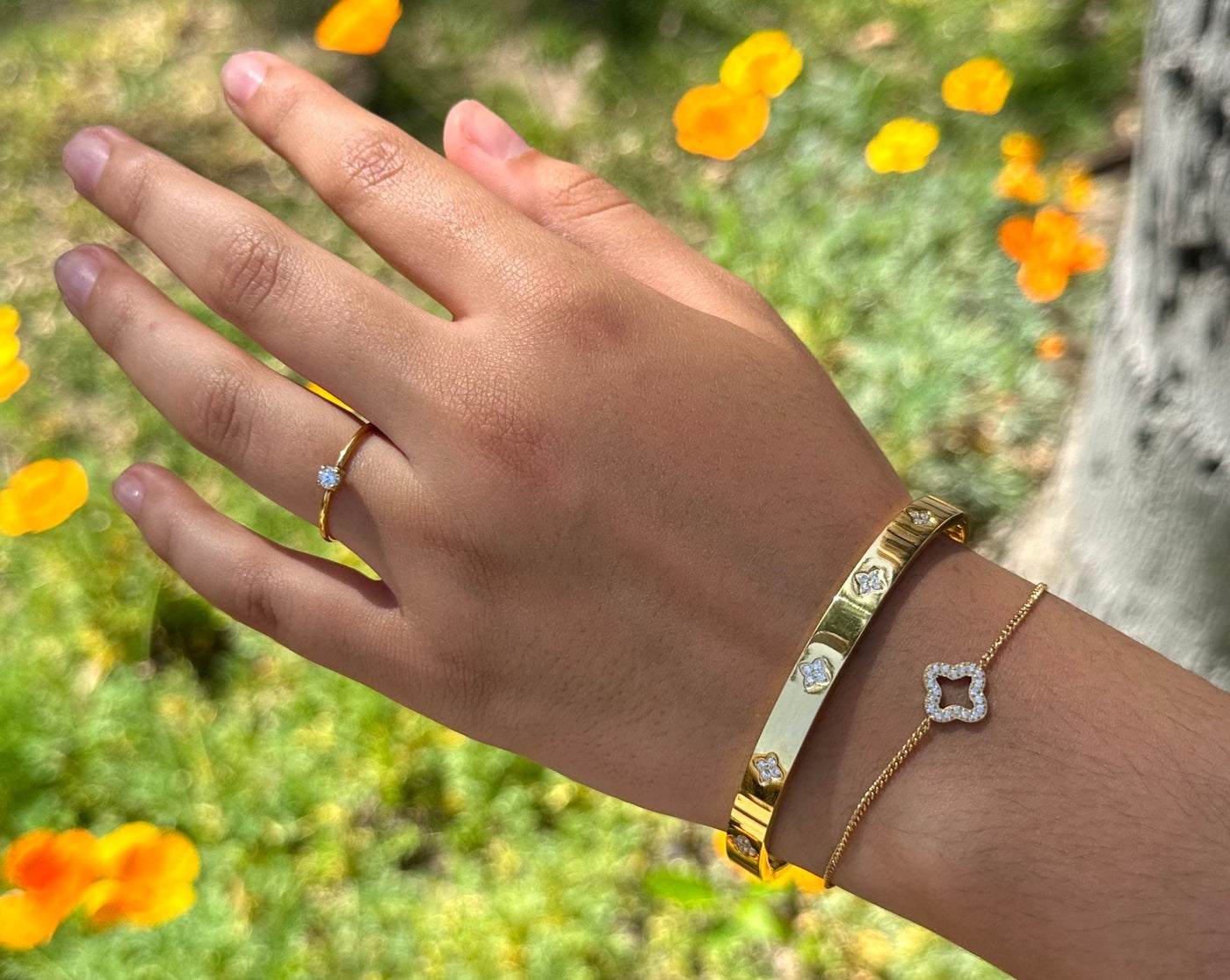 Clover Cuff Bangle Bracelet, Encrusted 4 Leaf Clover Bracelet, Clover Diamond Bracelet