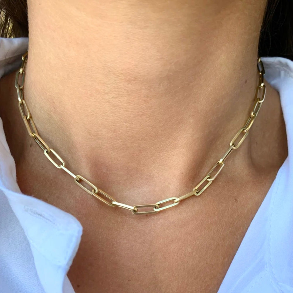 18k Gold Paperclip Jewelry Set - Paperclip Chain Bracelet + Gold ...