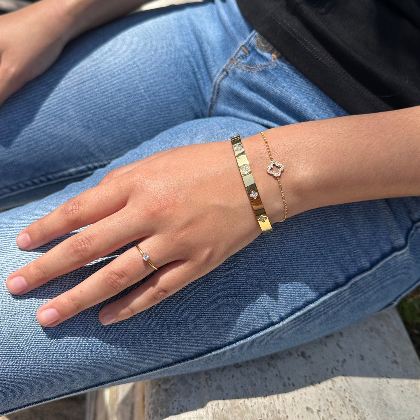 Clover Cuff Bangle Bracelet, Encrusted 4 Leaf Clover Bracelet, Clover Diamond Bracelet