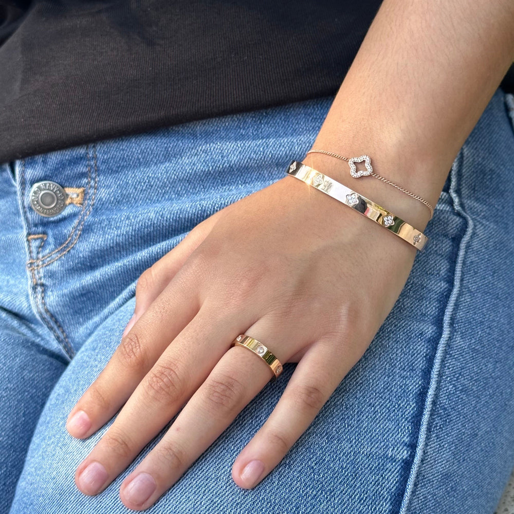 Clover Cuff Bangle Bracelet, Encrusted 4 Leaf Clover Bracelet, Clover ...