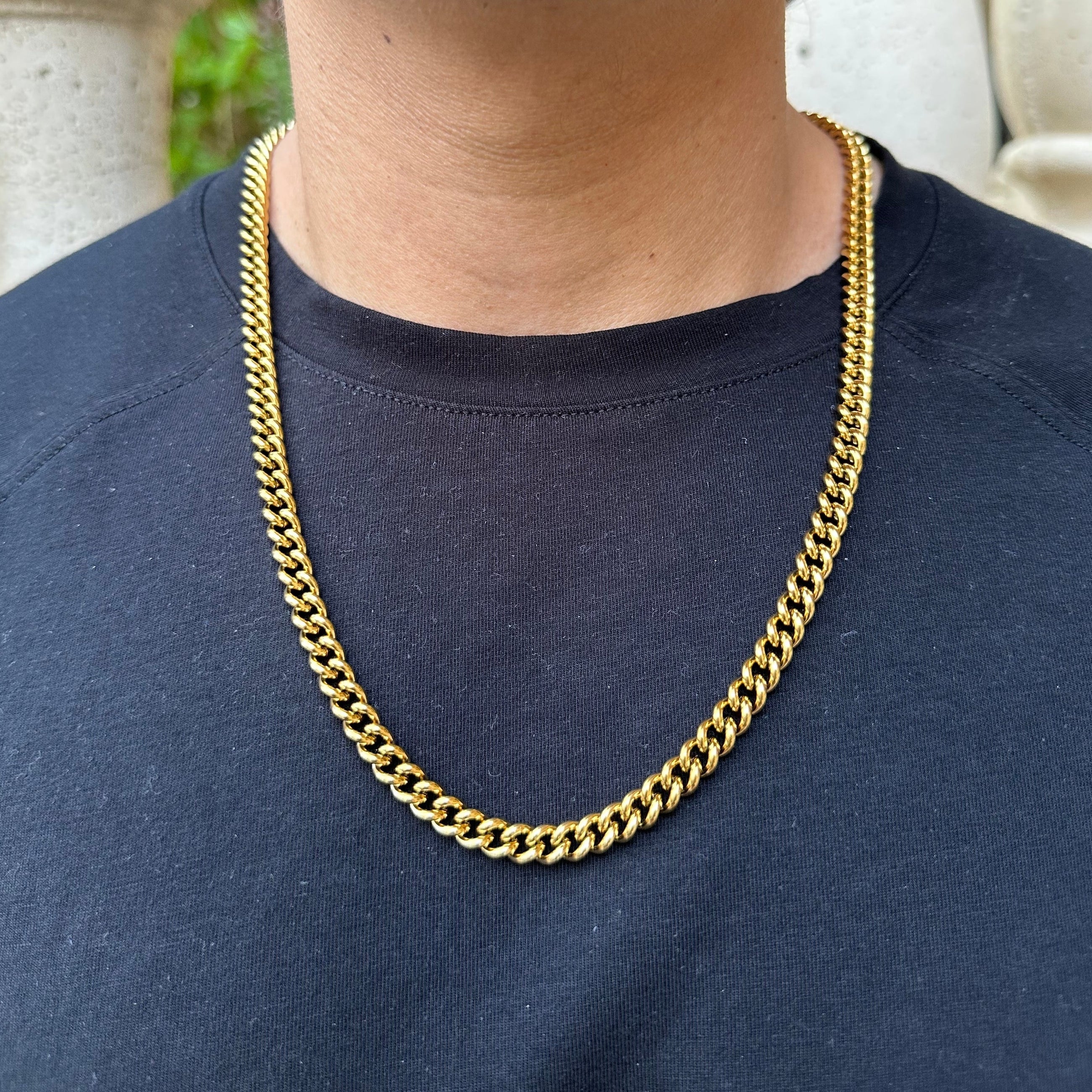Steel Round Curb Chain Heavy Rounded Curb Chain Necklace, 18k Gold Mens ...
