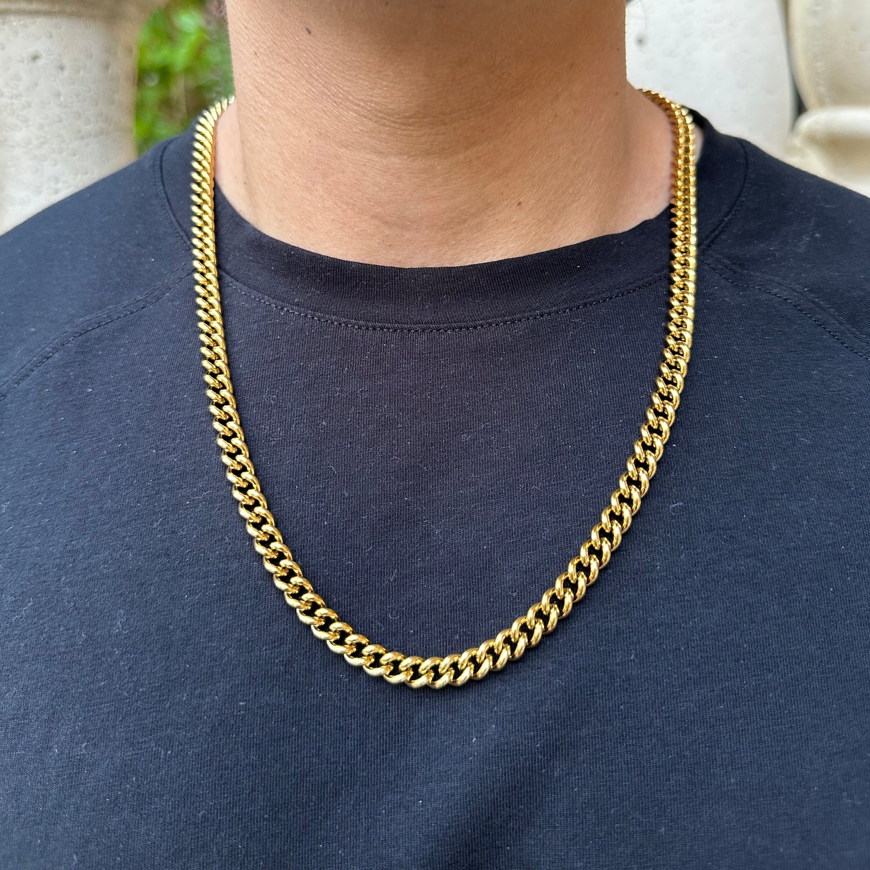 Steel Round Curb Chain Heavy Rounded Curb Chain Necklace, 18k Gold Mens ...