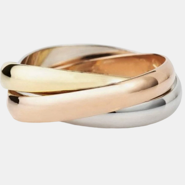 Tri-Color Rolling Ring Band Women's Trinity Ring 14K Gold