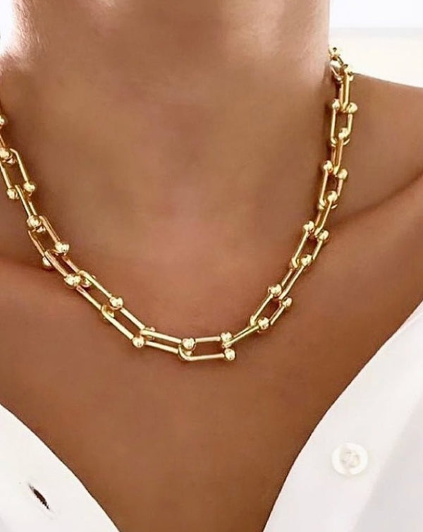 Womens 18k Thick 7mm Hardwear Chain Necklace Hardware Link Necklace