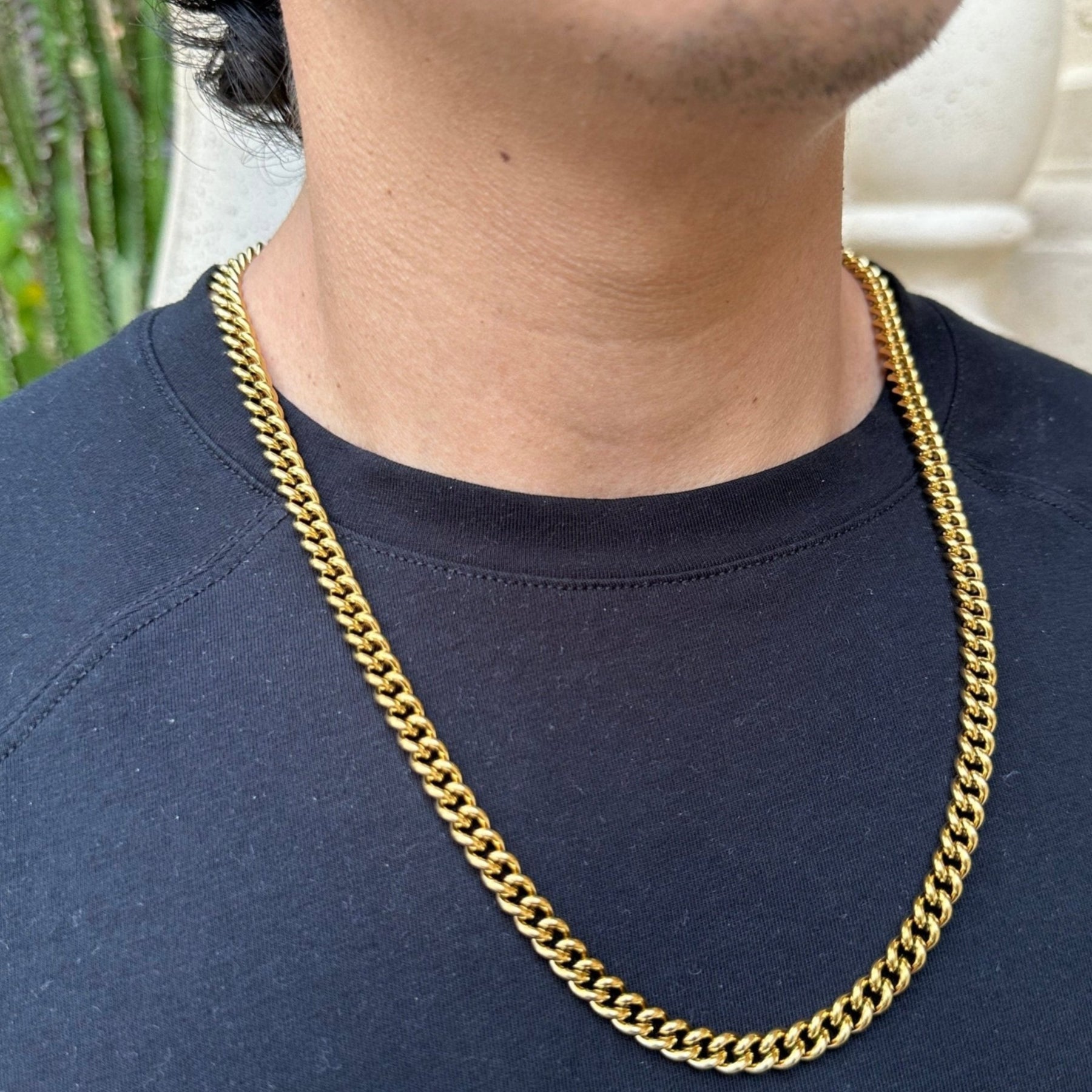 Steel Round Curb Chain Heavy Rounded Curb Chain Necklace, 18k Gold Mens ...