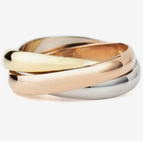 Tri-Color Rolling Ring Band Women's Trinity Ring 14K Gold