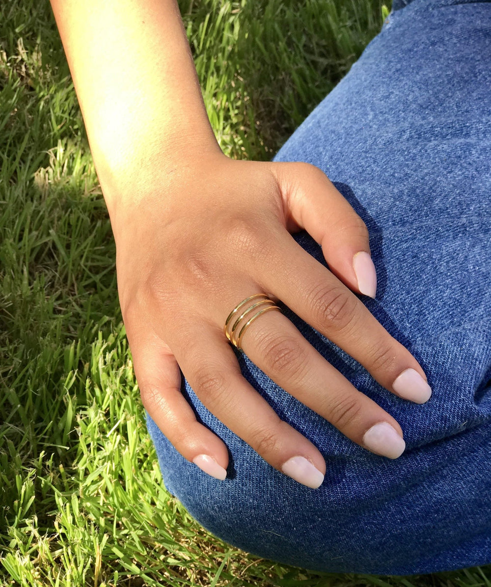 18k Double Bar Ring Triple Band Ring Double Bar Band