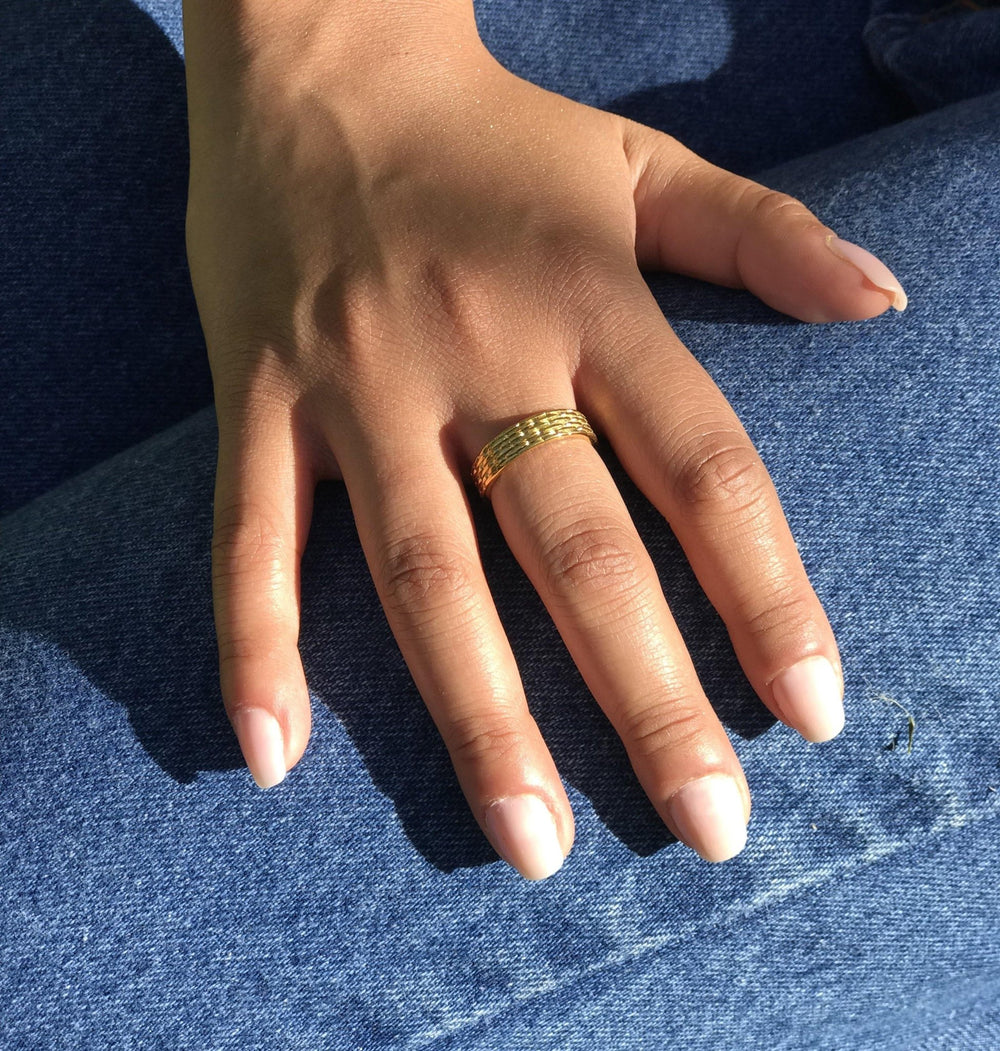 18k Pinky Ring Textured Ring Gold Midi Rings Textured Ring Textured ...