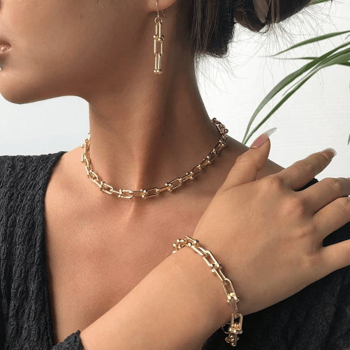 Womens 18k Thick 7mm Hardwear Chain Necklace Hardware Link Necklace